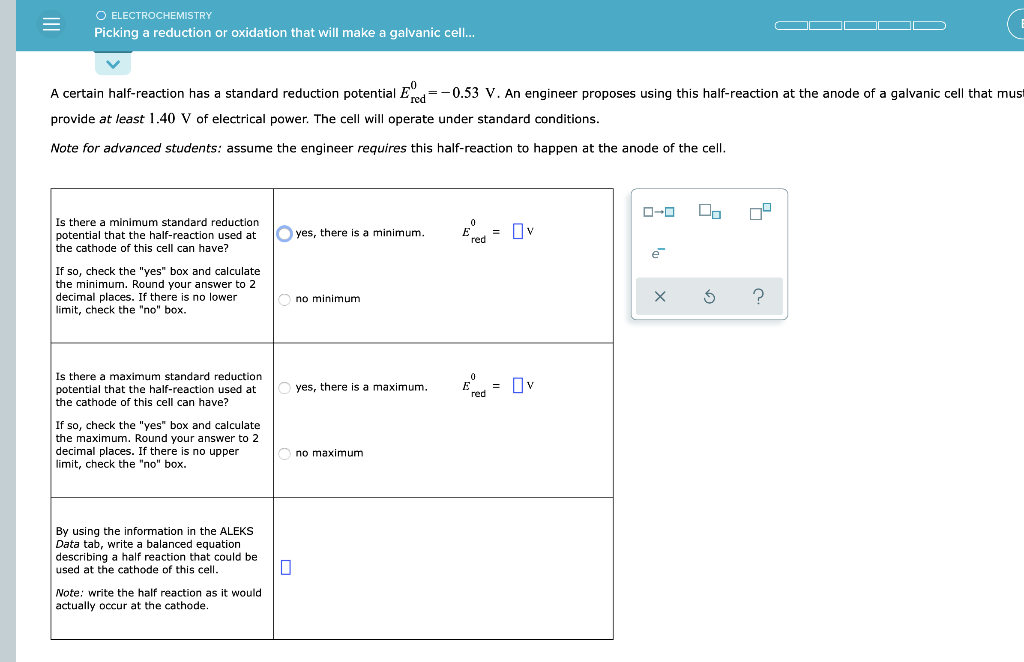 Solved O ELECTROCHEMISTRY Picking a reduction or oxidation | Chegg.com