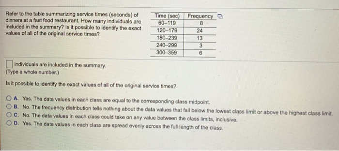 Solved Refer to the table summarizing service times | Chegg.com