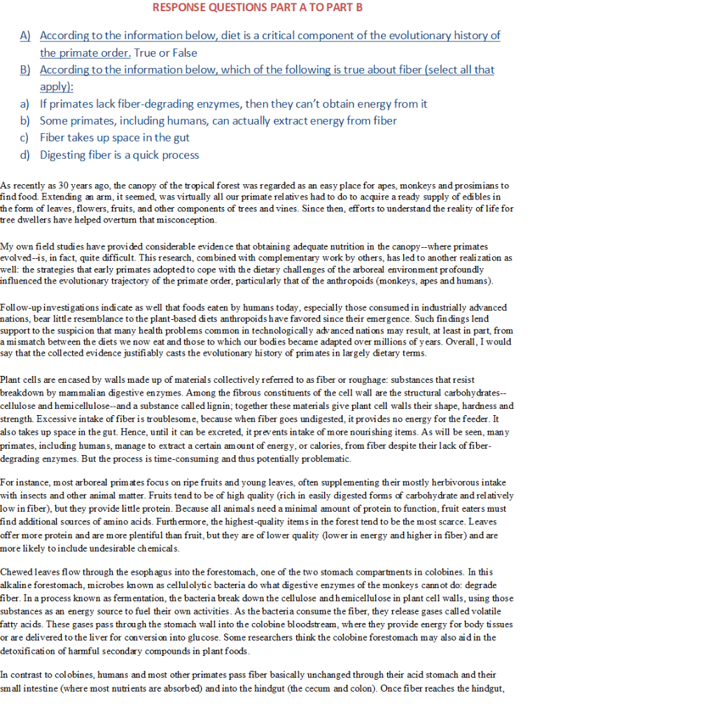 Solved RESPONSE QUESTIONS PART A TO PART B A) According to | Chegg.com