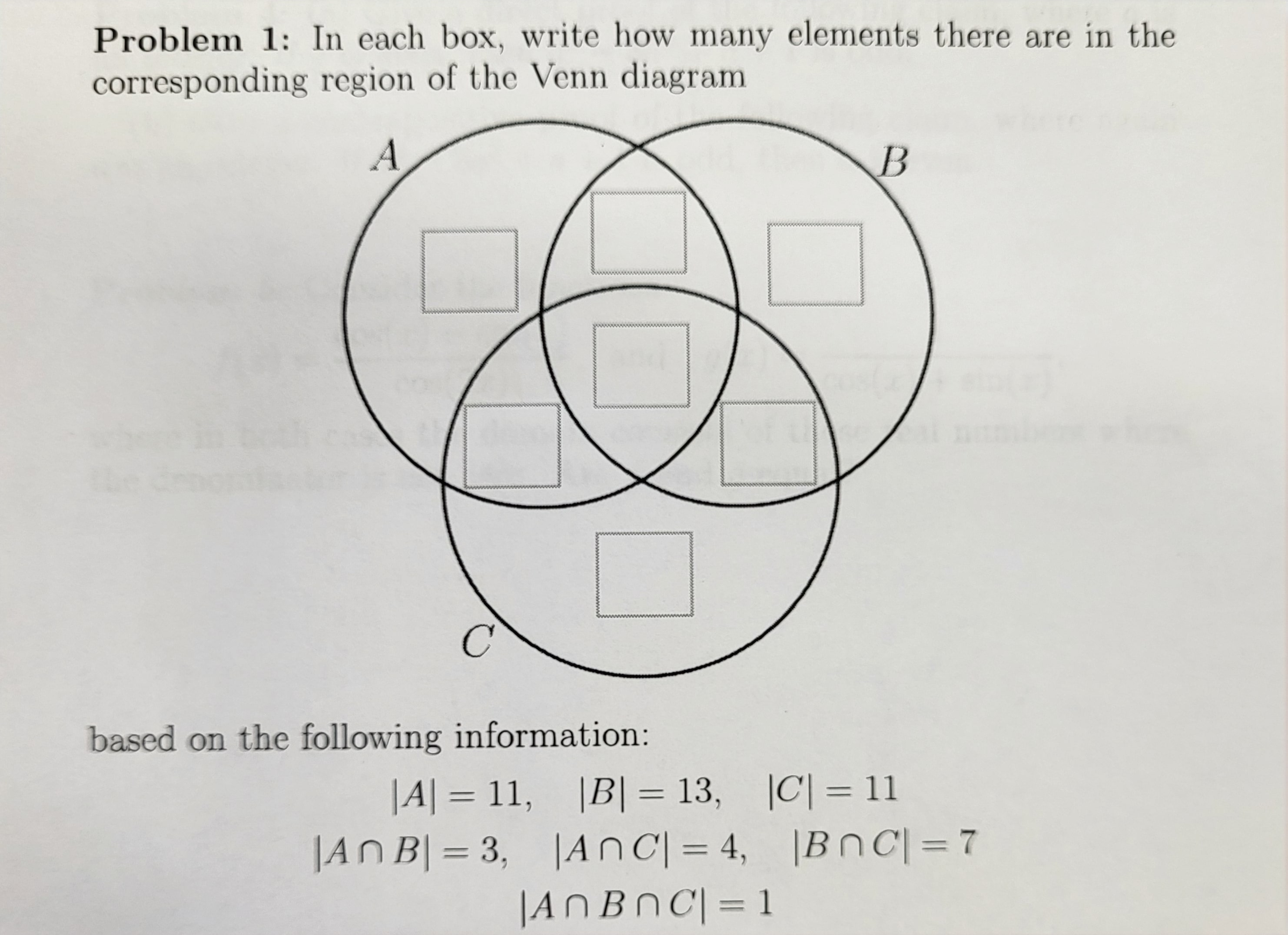 Solved Problem 1: In each box, write how many elements there | Chegg.com