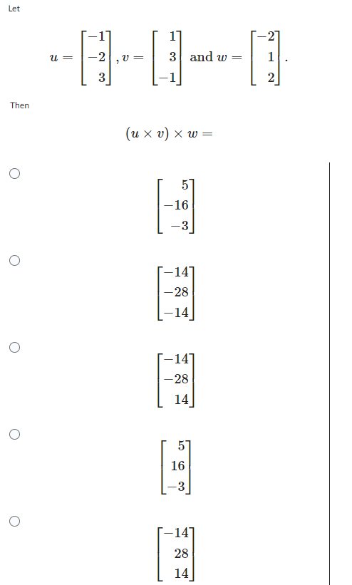 Solved Letu=[-1-23],v=[13-1] ﻿and | Chegg.com