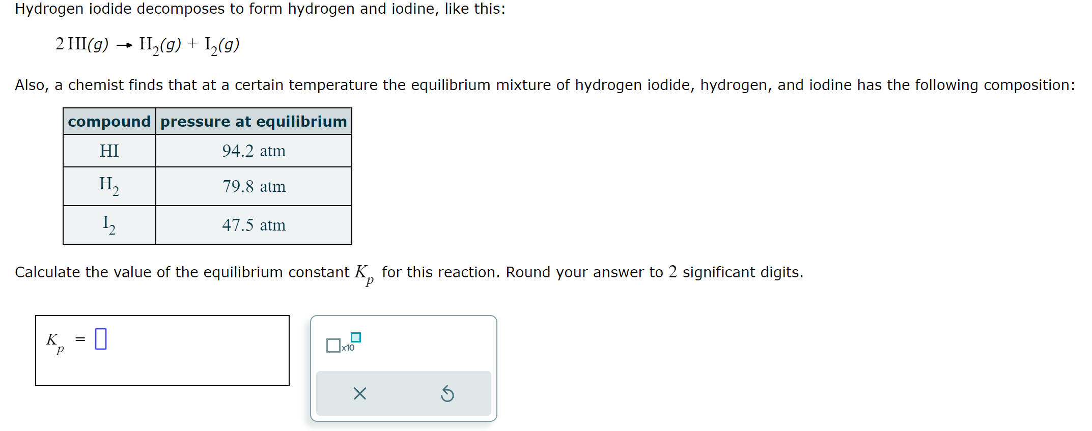 Solved Hydrogen iodide decomposes to form hydrogen and | Chegg.com