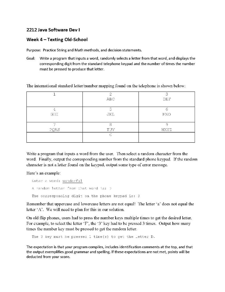 Solved 2212 Java Software Dev I Week 4-Texting Old-School | Chegg.com
