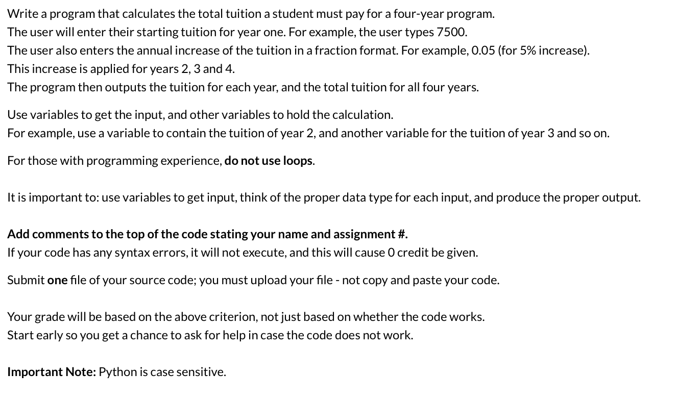Solved Write A Program That Calculates The Total Tuition A 0016