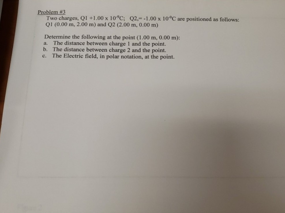 Solved Problem #3 Two charges, Q1 +1.00 x 10°C; Q2,= -1.00 x | Chegg.com