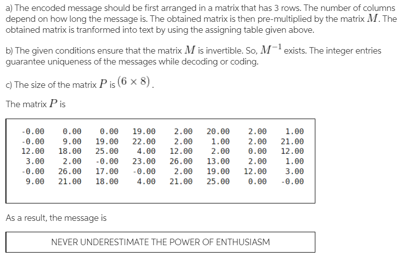 Solved a) The encoded message should be first arranged in a | Chegg.com
