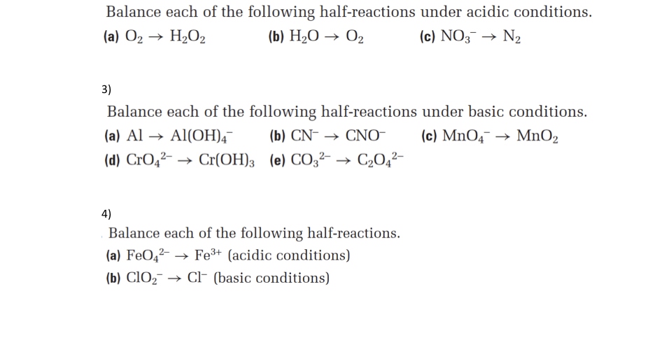 Solved Balance each of the following half-reactions under | Chegg.com