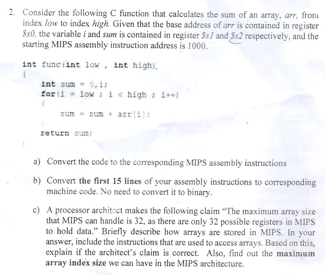 Solved Consider the following C function that calculates the | Chegg.com