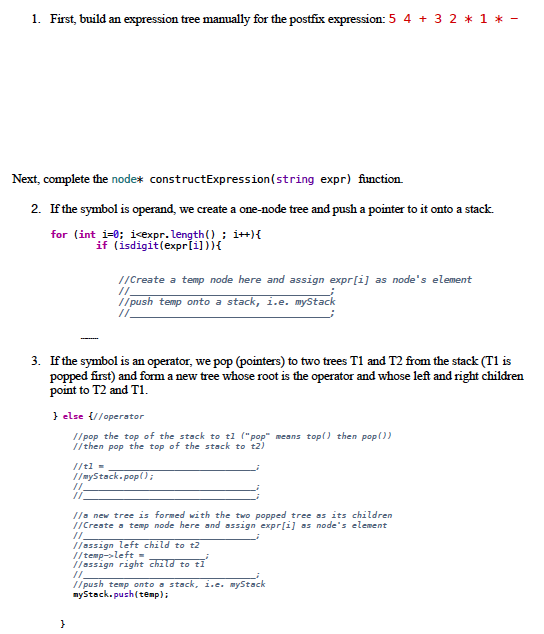 Solved 1. First, build an expression tree manually for the | Chegg.com