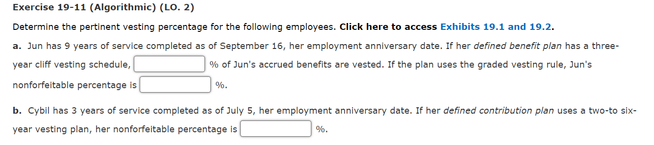 Solved Determine the pertinent vesting percentage for the | Chegg.com