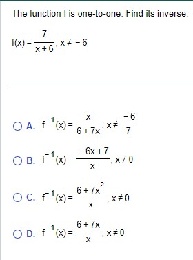 Solved The function f is one-to-one. Find its inverse. | Chegg.com