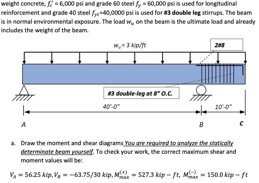 Solved weight concrete, fc′=6,000psi and grade 60 steel | Chegg.com