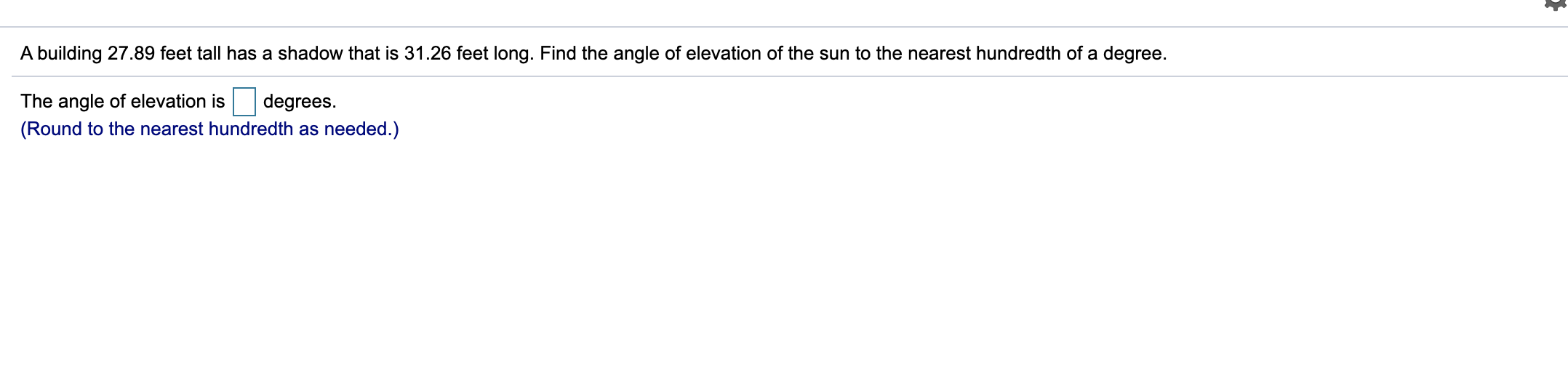 Solved A building 27.89 feet tall has a shadow that is 31.26 | Chegg.com
