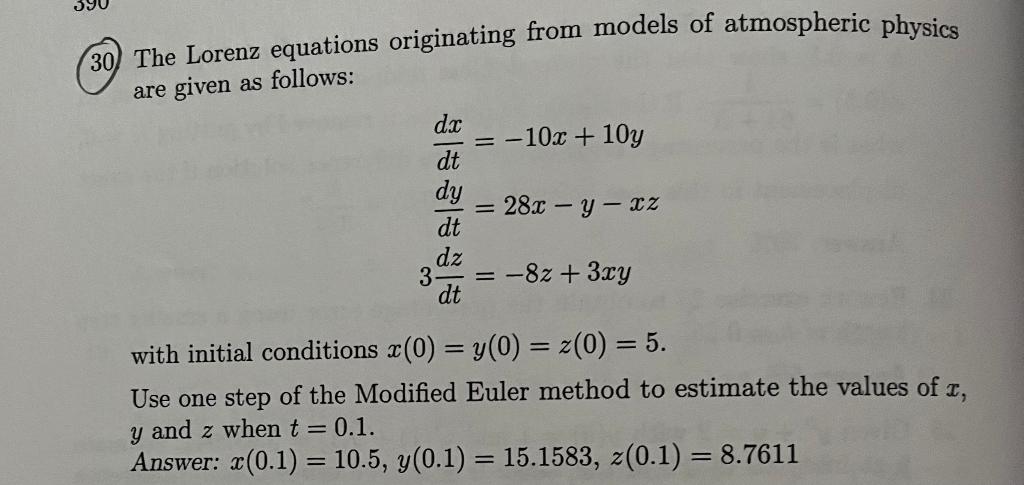30) The Lorenz equations originating from models of | Chegg.com