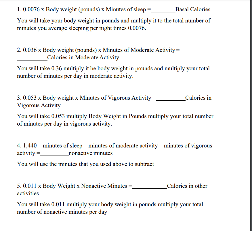 Solved 1. 0.0076× Body weight (pounds) x Minutes of sleep = | Chegg.com