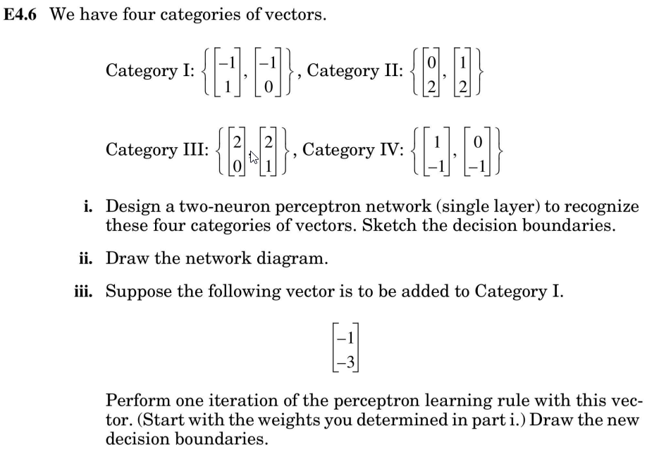 Solved E4.6 We have four categories of vectors. Category II: | Chegg.com