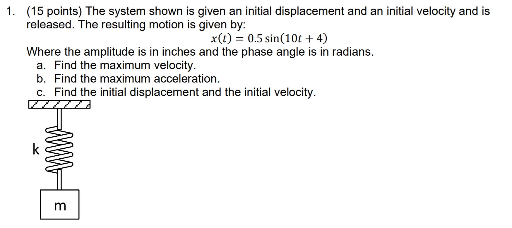 Solved 1. (15 points) The system shown is given an initial | Chegg.com
