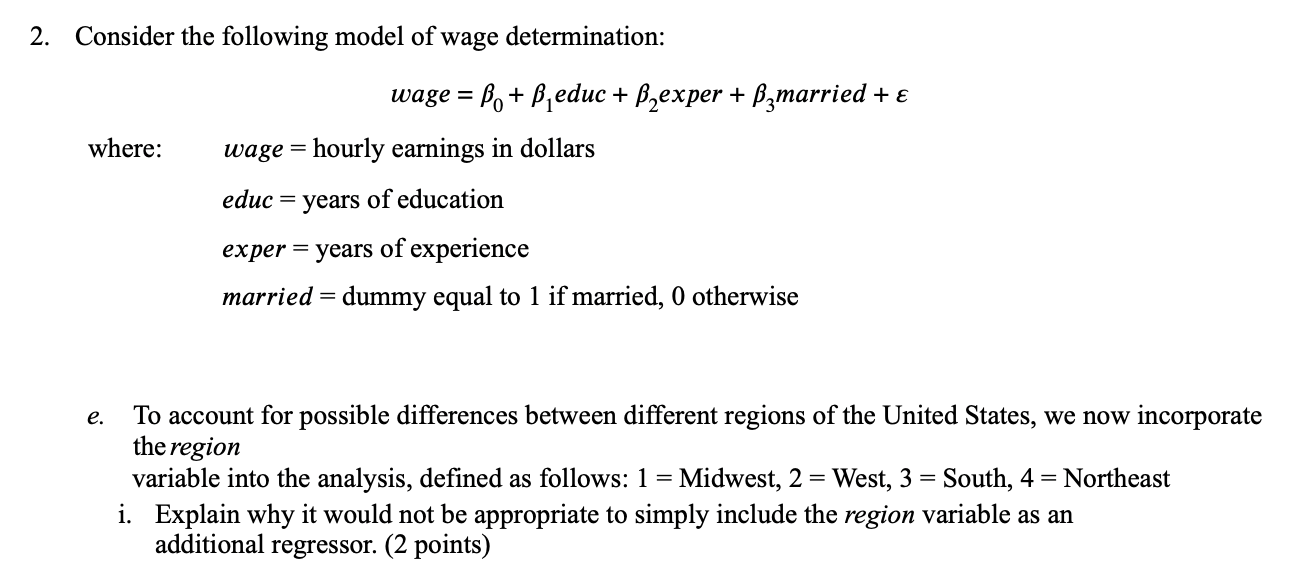 Solved 2. Consider the following model of wage | Chegg.com