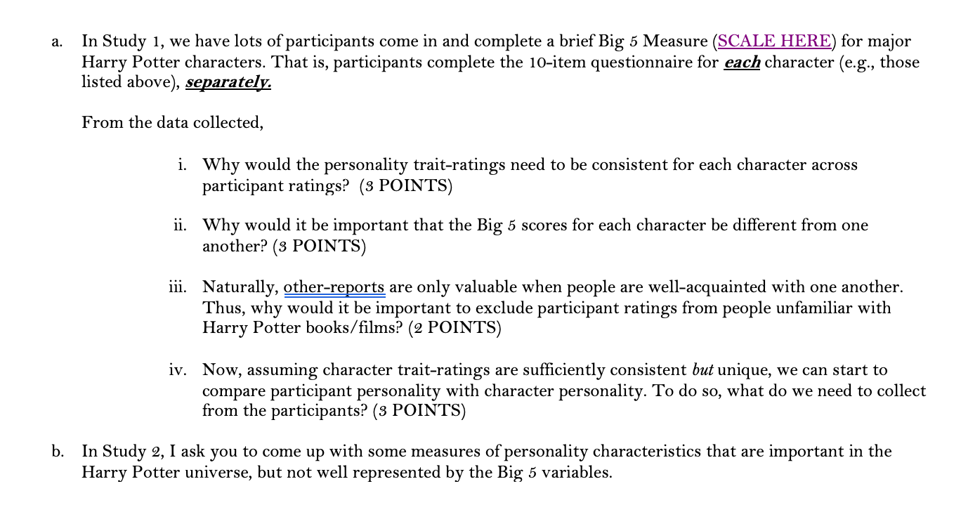Solved a. In Study 1, we have lots of participants come in | Chegg.com
