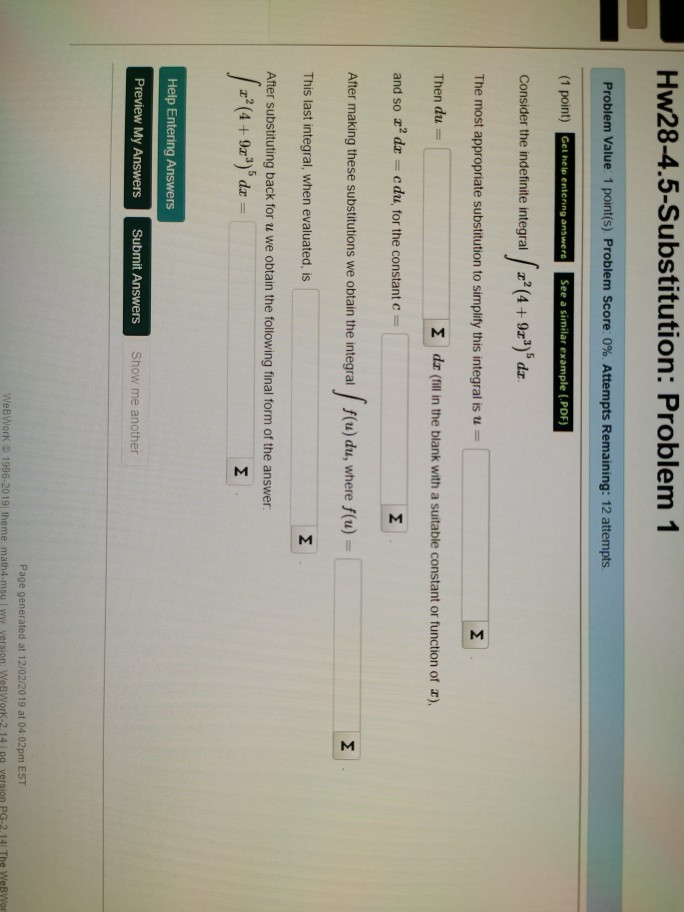 Solved Hw28-4.5-Substitution: Problem 1 Problem Value 1 | Chegg.com