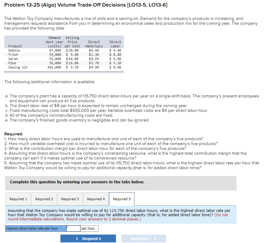 Solved Problem 13-25 (Algo) Volume Trade-Off Decisions | Chegg.com