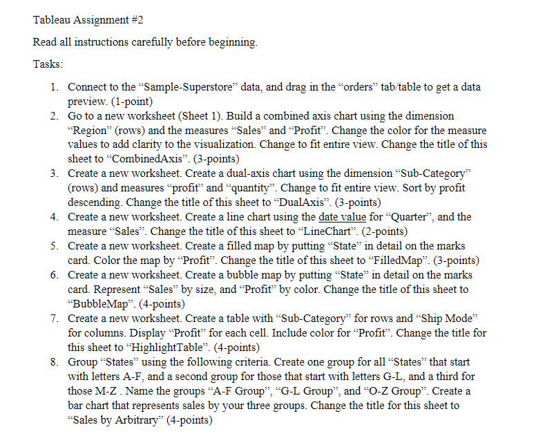 Tableau Assignment #2 Read all instructions carefully | Chegg.com