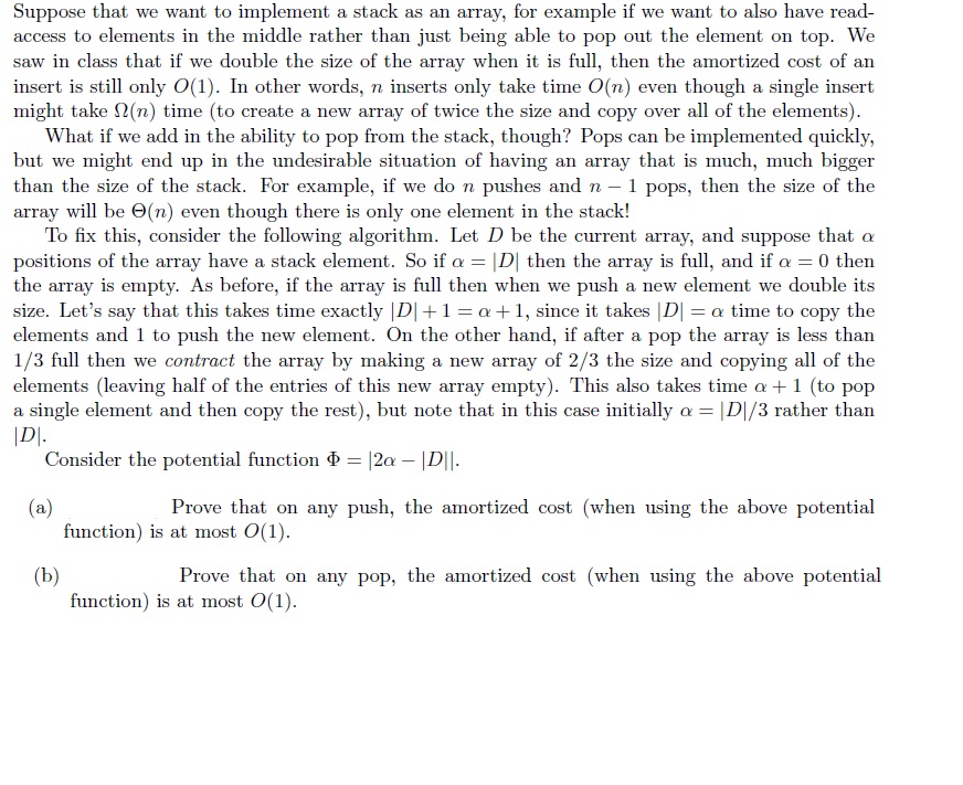 Solved = j2 􀀀 jDjj.(a) (15 points) Prove that on any push, | Chegg.com