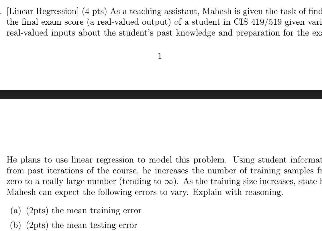 Solved · [Linear Regression) (4 pts) As a teaching | Chegg.com