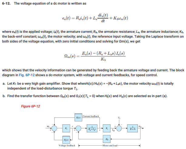 Solved 6-12. The voltage equation of a dc motor is written | Chegg.com