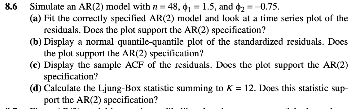 Solved Simulate an AR(2) model with n = 48,01 = 1.5, and 02 | Chegg.com
