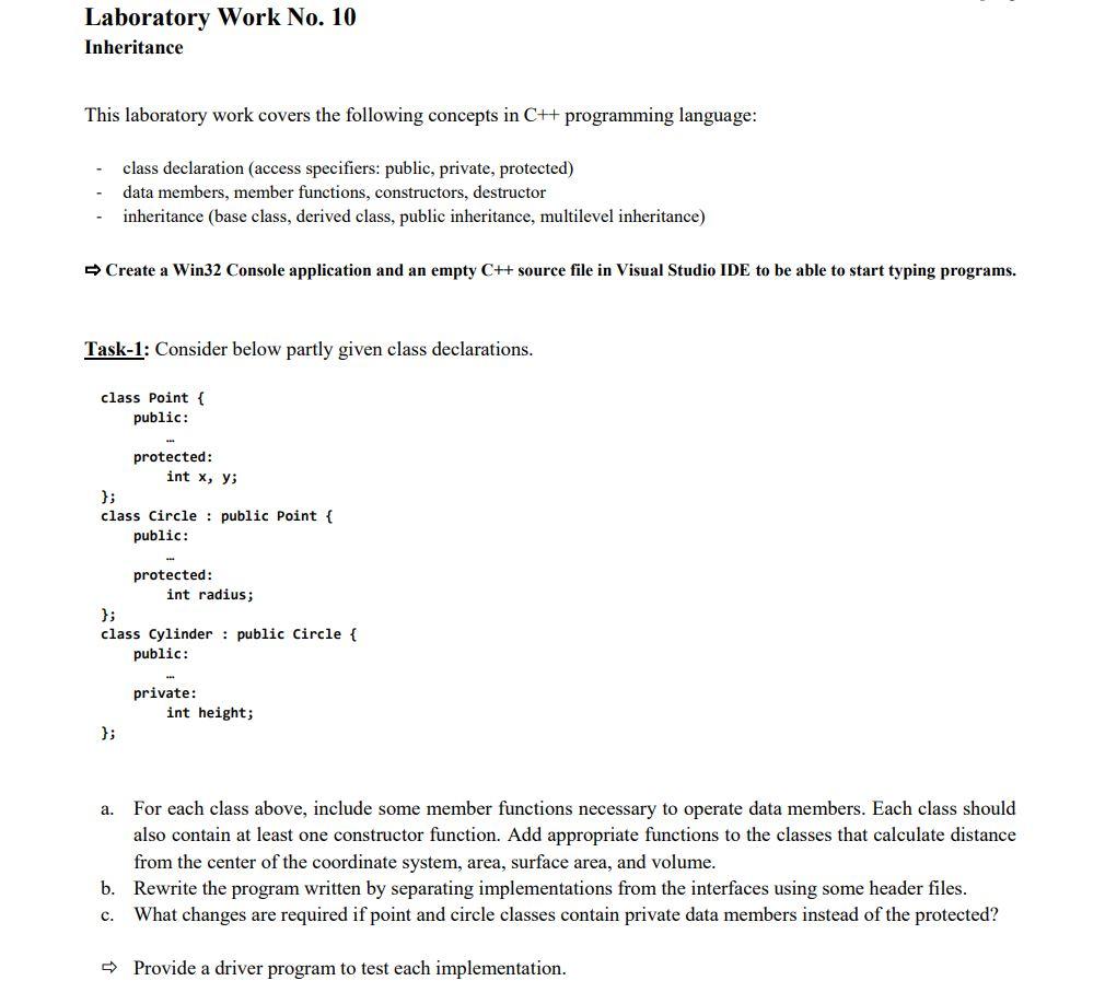 Solved Laboratory Work No. 10 Inheritance This laboratory | Chegg.com