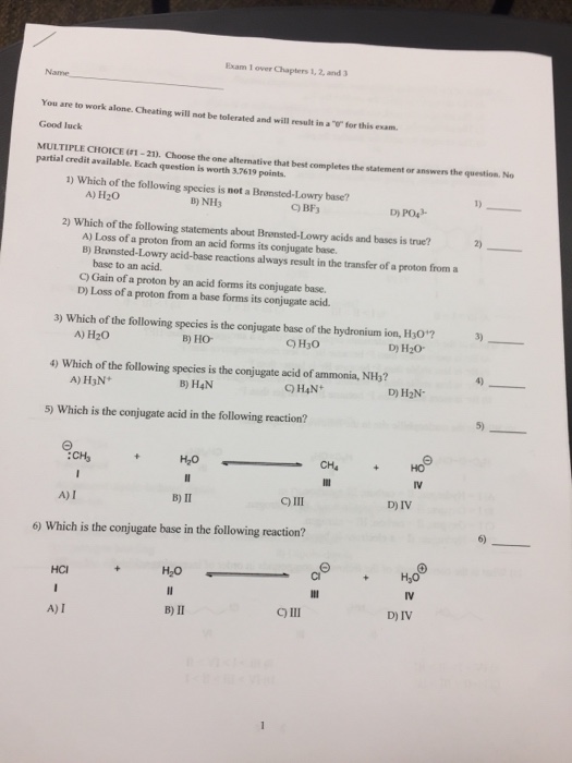 Solved Exam 1 over Chapters 1, 2, and 3 You are to work | Chegg.com