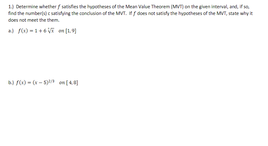 Solved 1.) ﻿Determine whether f ﻿satisfies the hypotheses of | Chegg.com
