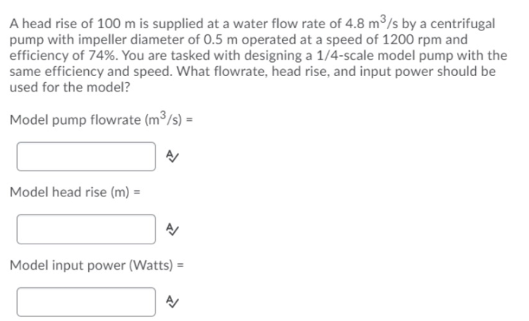 Solved A head rise of 100 m is supplied at a water flow rate | Chegg.com