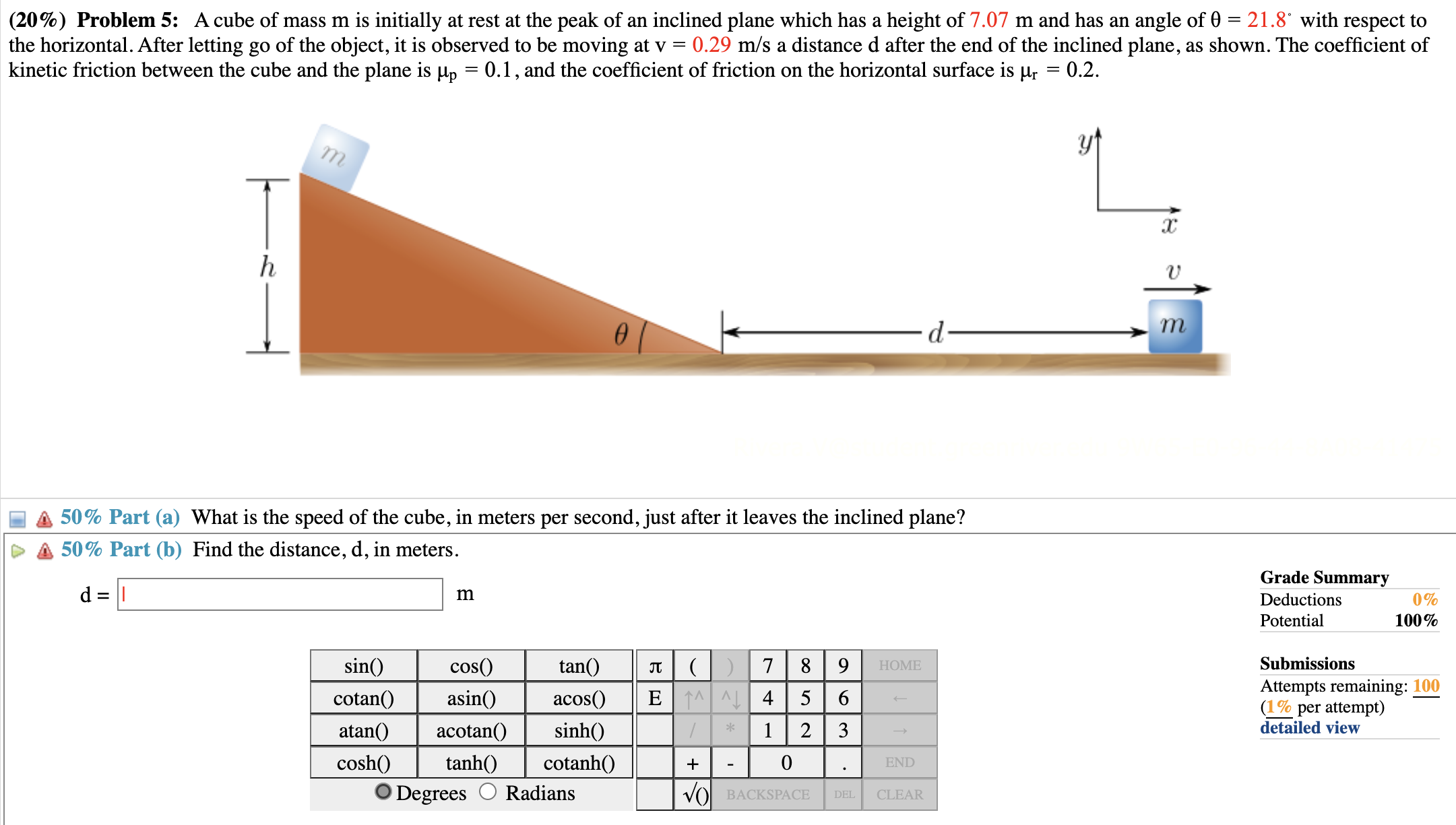Solved 20\%) Problem 5: A cube of mass m is initially at | Chegg.com