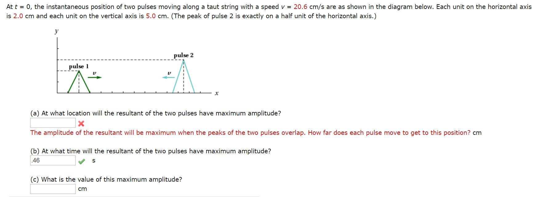 Solved At t = 0, the instantaneous position of two pulses | Chegg.com