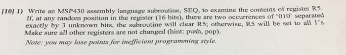 Write an MSP430 assembly language subroutine. SEQ, to | Chegg.com