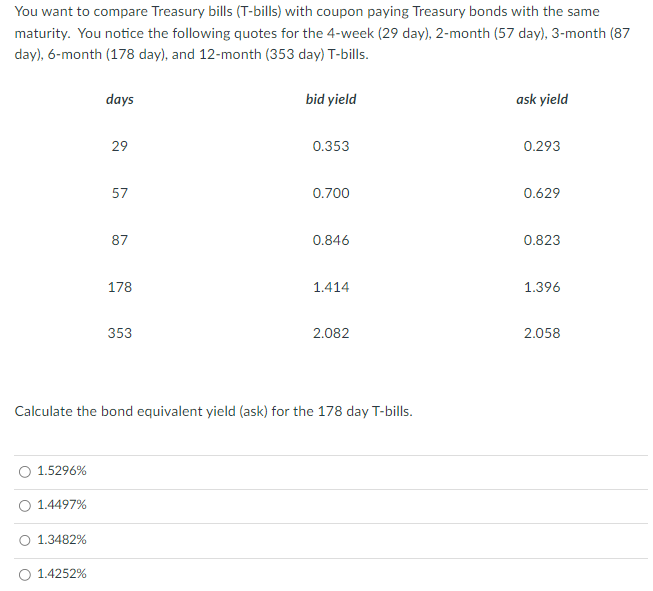 Solved You want to compare Treasury bills (T-bills) with | Chegg.com