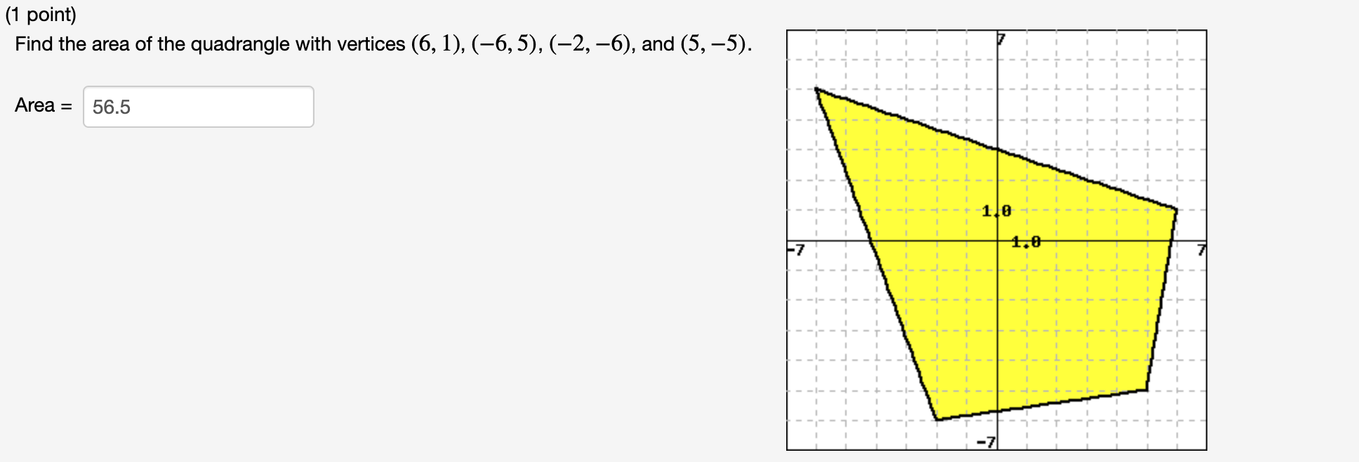 Solved (1 point) Find the area of the quadrangle with | Chegg.com