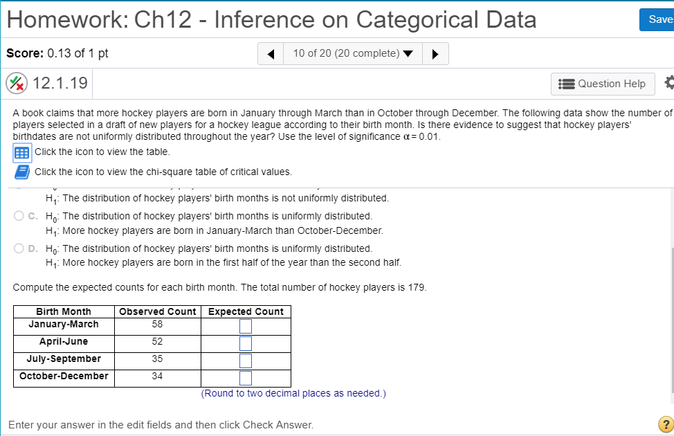 Solved Homework: Ch12 - Inference on Categorical Data Save | Chegg.com