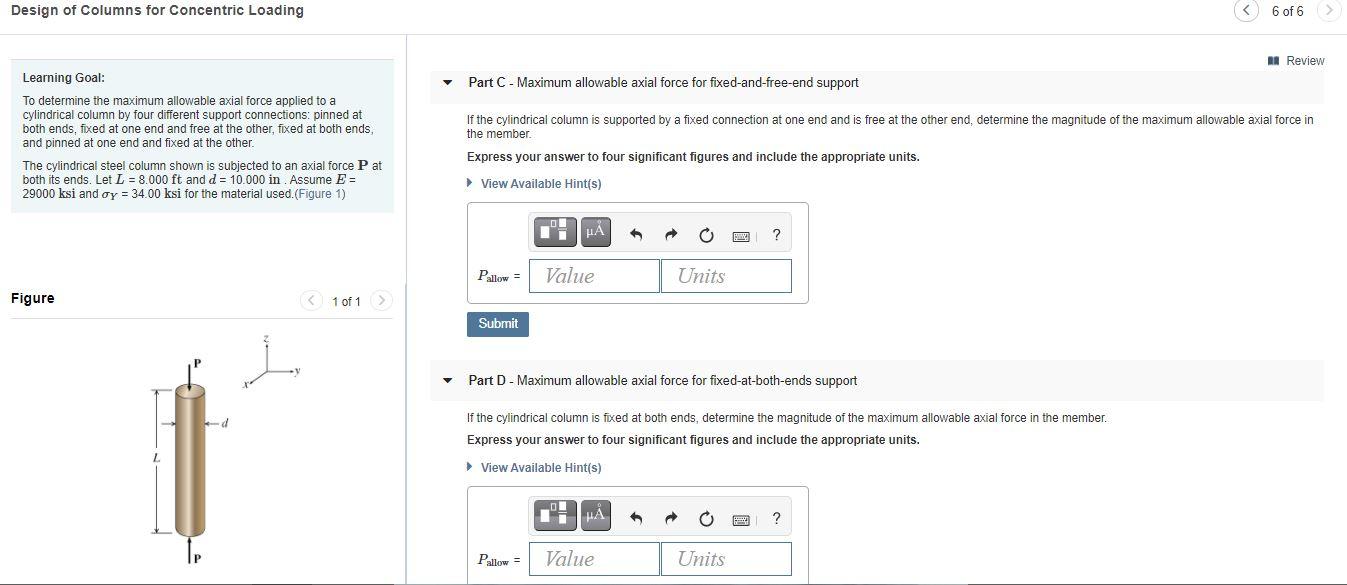 Solved Part A - Radius of gyration of the cylindrical column | Chegg.com