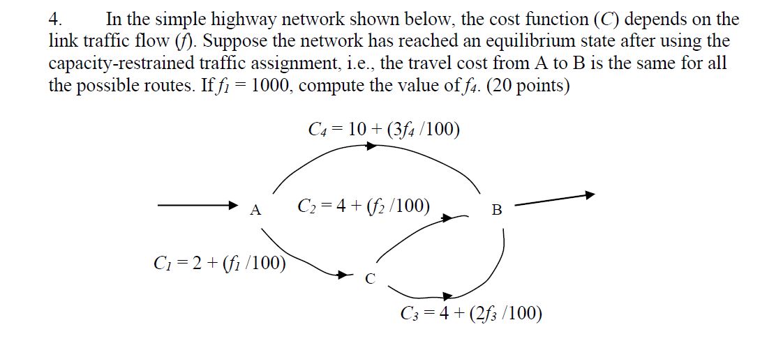 Solved 4. In the simple highway network shown below, the | Chegg.com