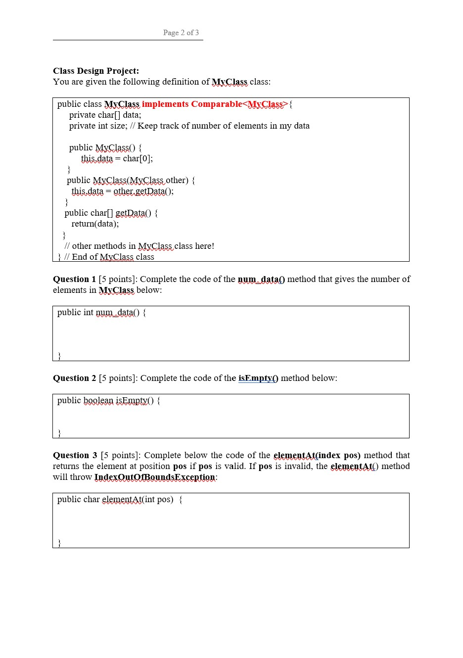 Solved Page 2 of 3 Class Design Project: You are given the | Chegg.com