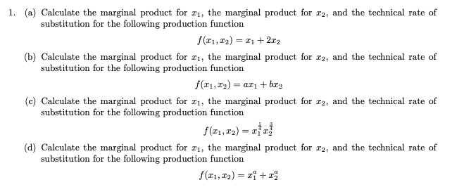 Solved 1. (a) Calculate the marginal product for 11, the | Chegg.com