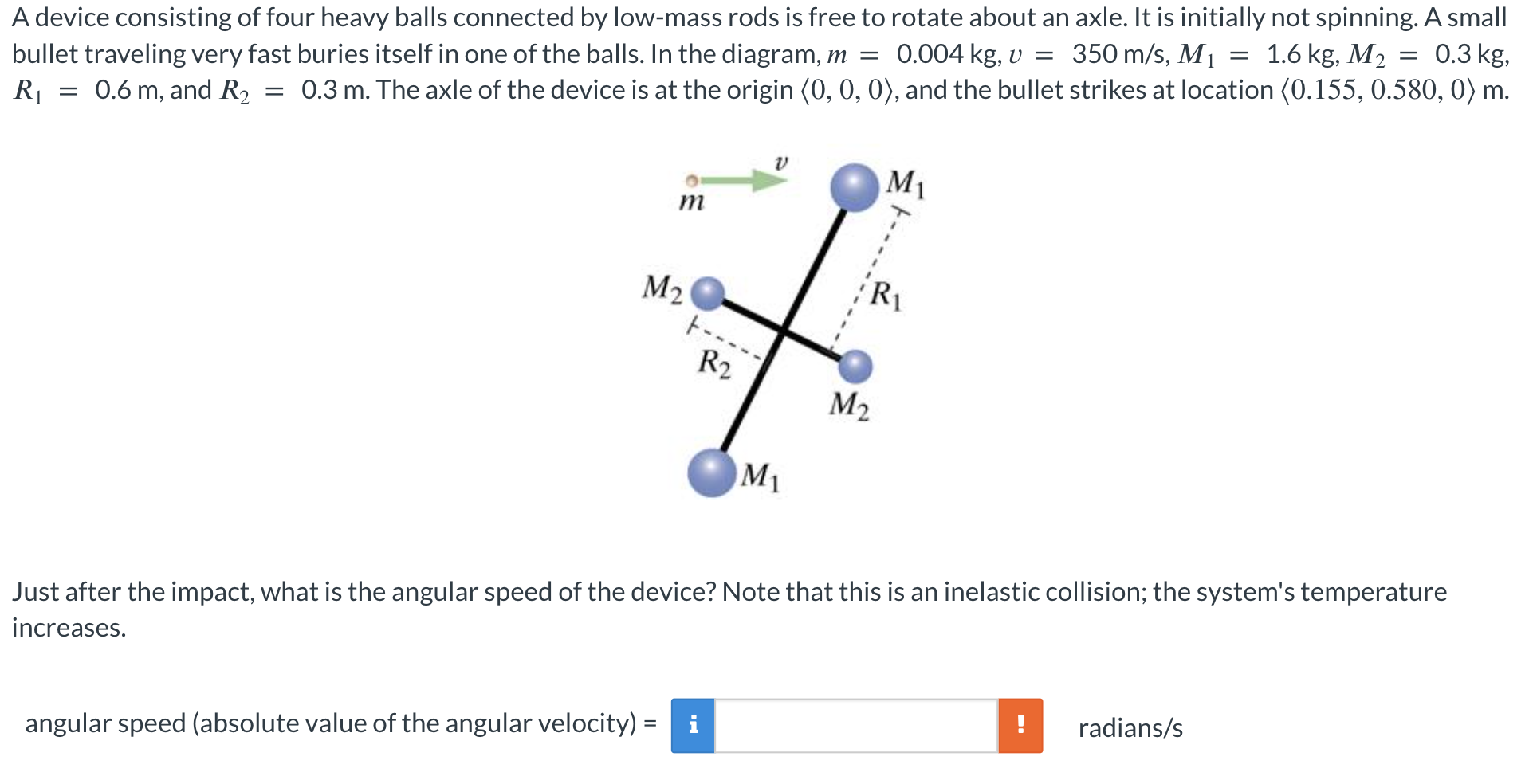 Solved A device consisting of four heavy balls connected by | Chegg.com