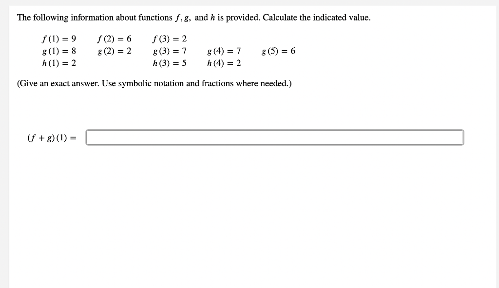 Solved The following information about functions f, g, and h | Chegg.com
