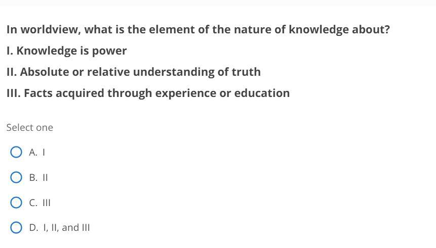 Solved In worldview, what is the element of the nature of | Chegg.com