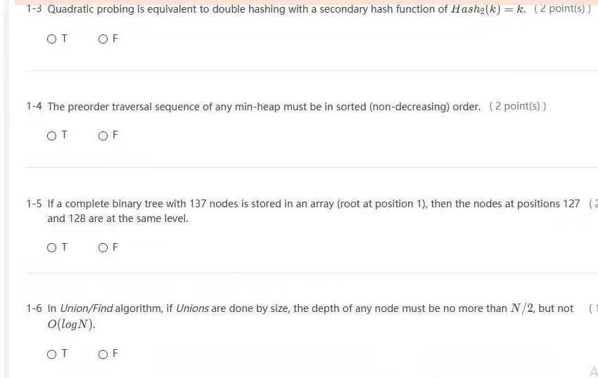 Solved 1-3 Quadratic probing is equivalent to double hashing | Chegg.com