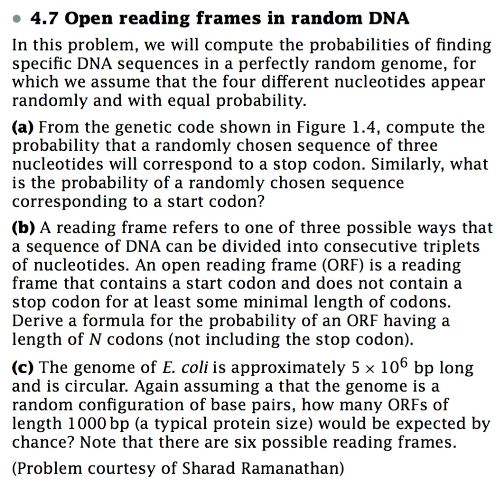 Solved 4.7 Open reading frames in random DNA In this problem | Chegg.com
