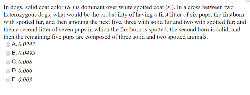 Solved In dogs solid coat color (S )is dominant over white | Chegg.com